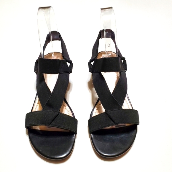 Impo | Shoes | Impo Stretch Black Sandals Patent Wedges | Poshmark